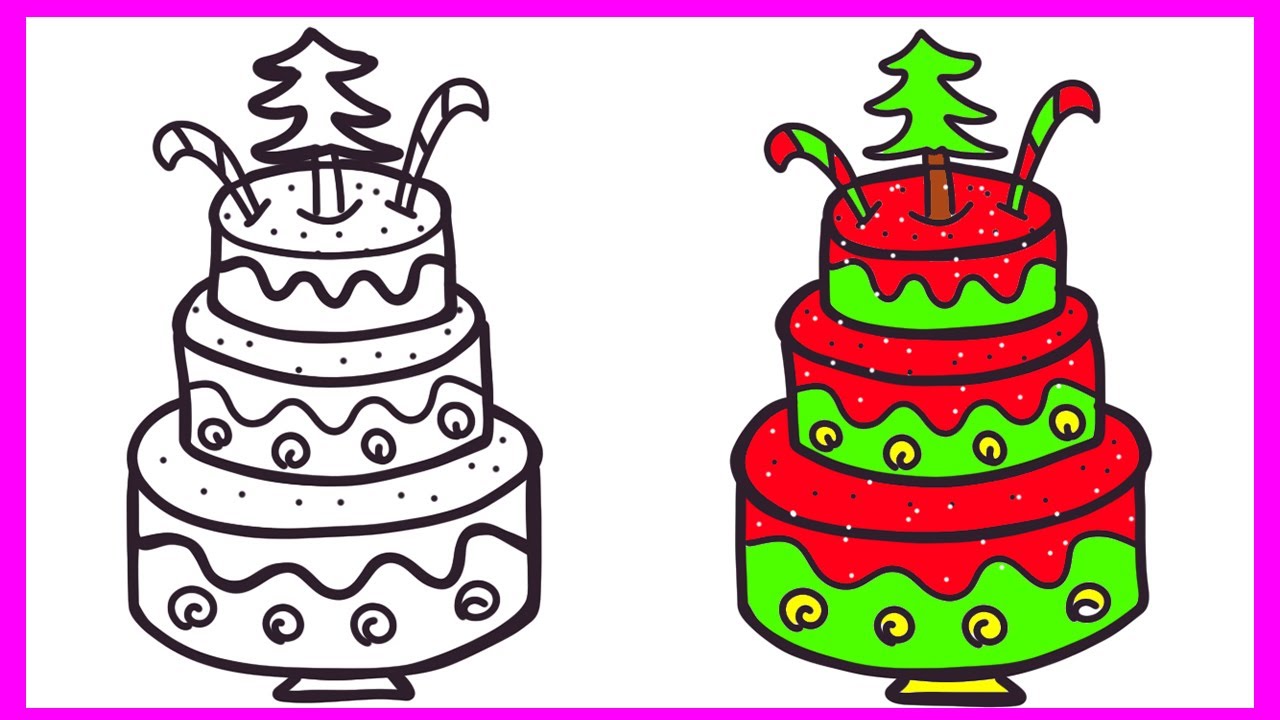 How to draw a christmas cake|Easy cake drawing and colouring| Cake ...