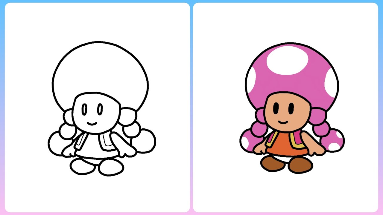 How to draw and color super Mario Toadette | Easy step-by-step drawing ...