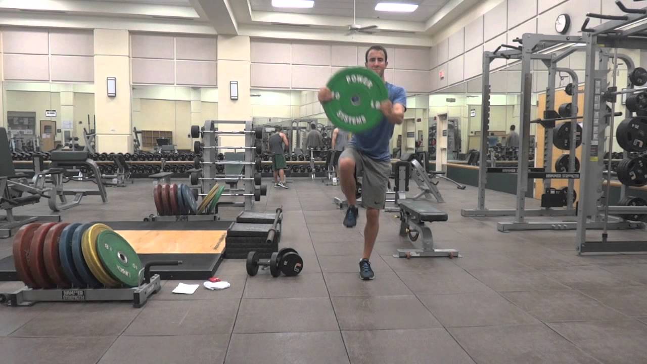 Bowler squat with plate lift (single leg squat with plate chop lift ...