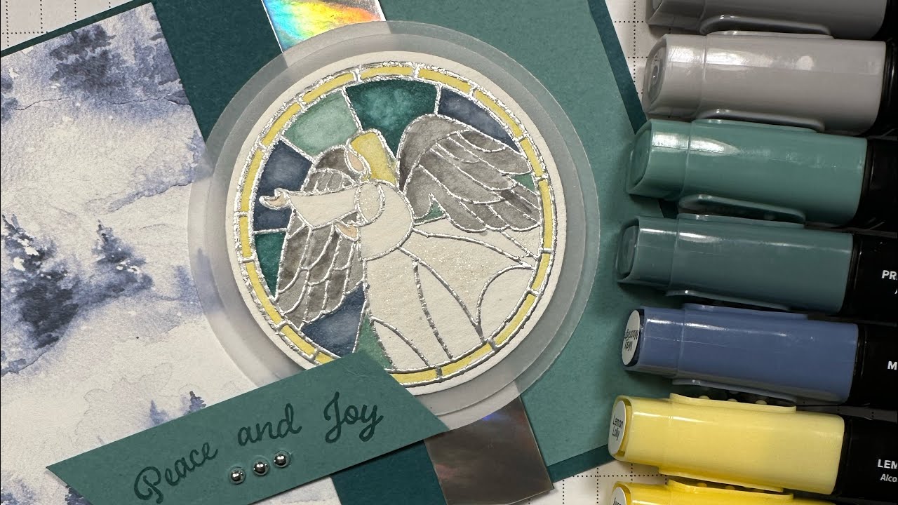 Angel card with a stained glass technique using Stampin’ blends - YouTube