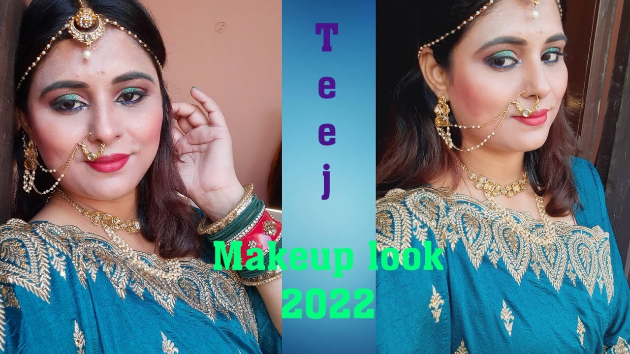 Teej makeup look||green gliter eyes||rajasthani look - YouTube
