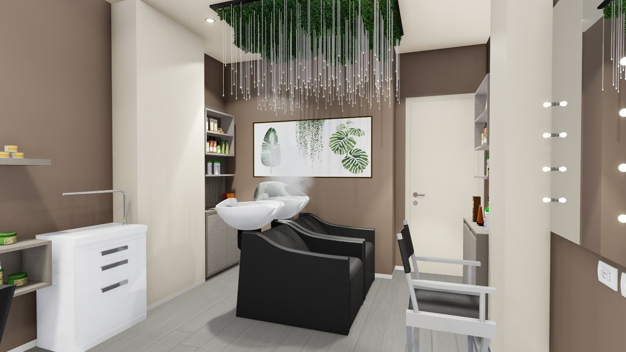 Arredamento parrucchieri progetto in 3D - YouTube