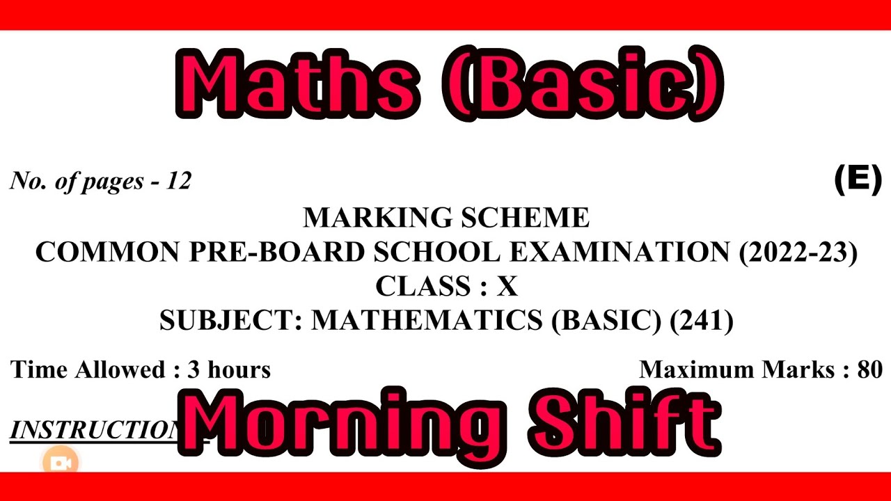 Maths (Basic) Pre Board Exam Answer Key/Marking Scheme 2022 | Morning ...