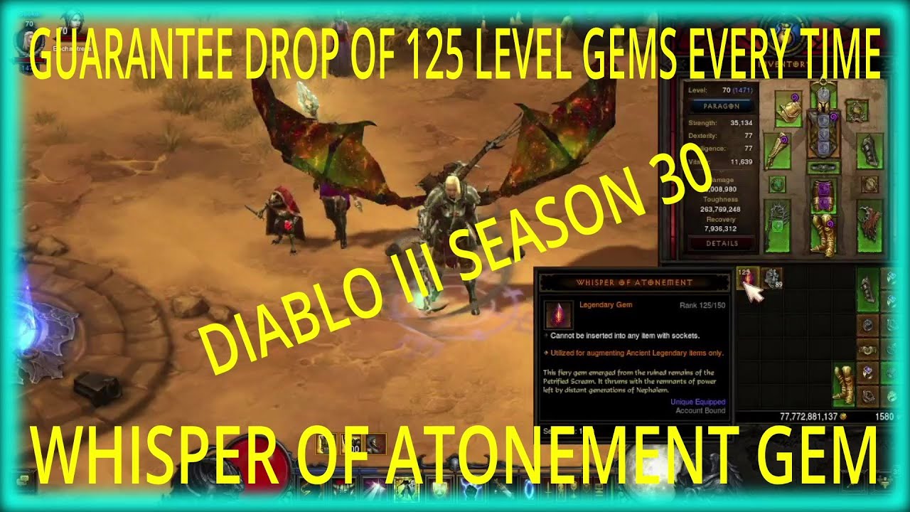 GUARANTEE DROP OF LEVEL 125 GEMS WHISPER OF ATONEMENT - YouTube
