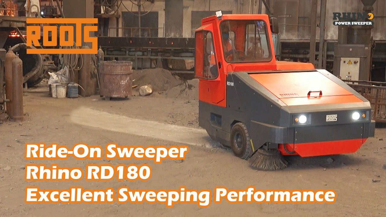 Roots Ride-on Sweeper Rhino Rhino RD180 - YouTube
