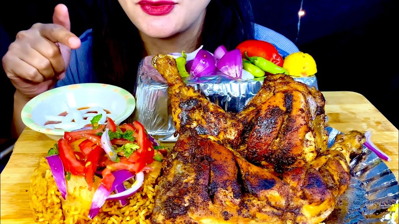 ASMR EATING SPICY BOMBAY CHICKEN BIRYANI WITH 2 BIG CHICKEN LEG 🍗 PIECE TIKKA AND RAITA| UZZU ...