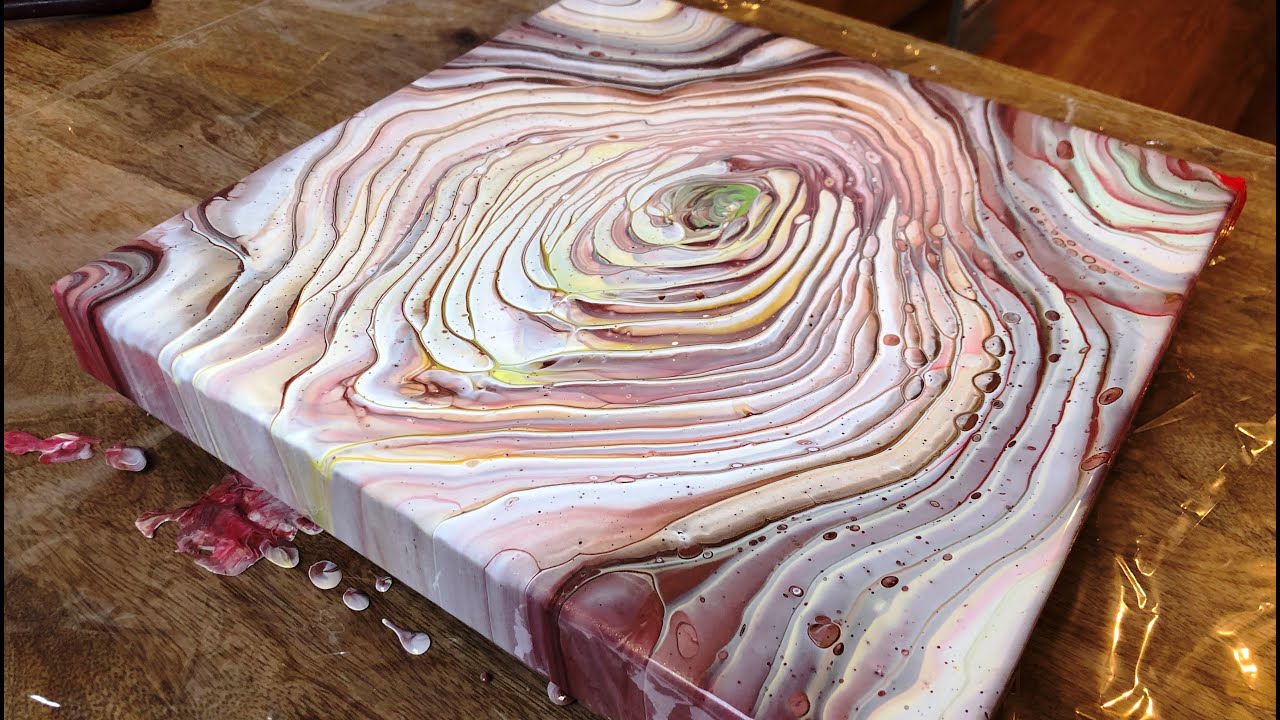 Tree ring pour painting | Acrylic pouring technique | Cloud Effect ...