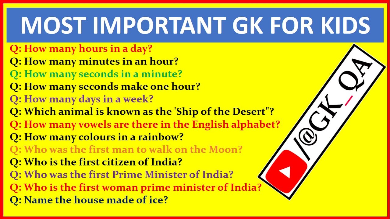 25 Most Important GK For KIDS | Kids GK | General Knowledge in English ...