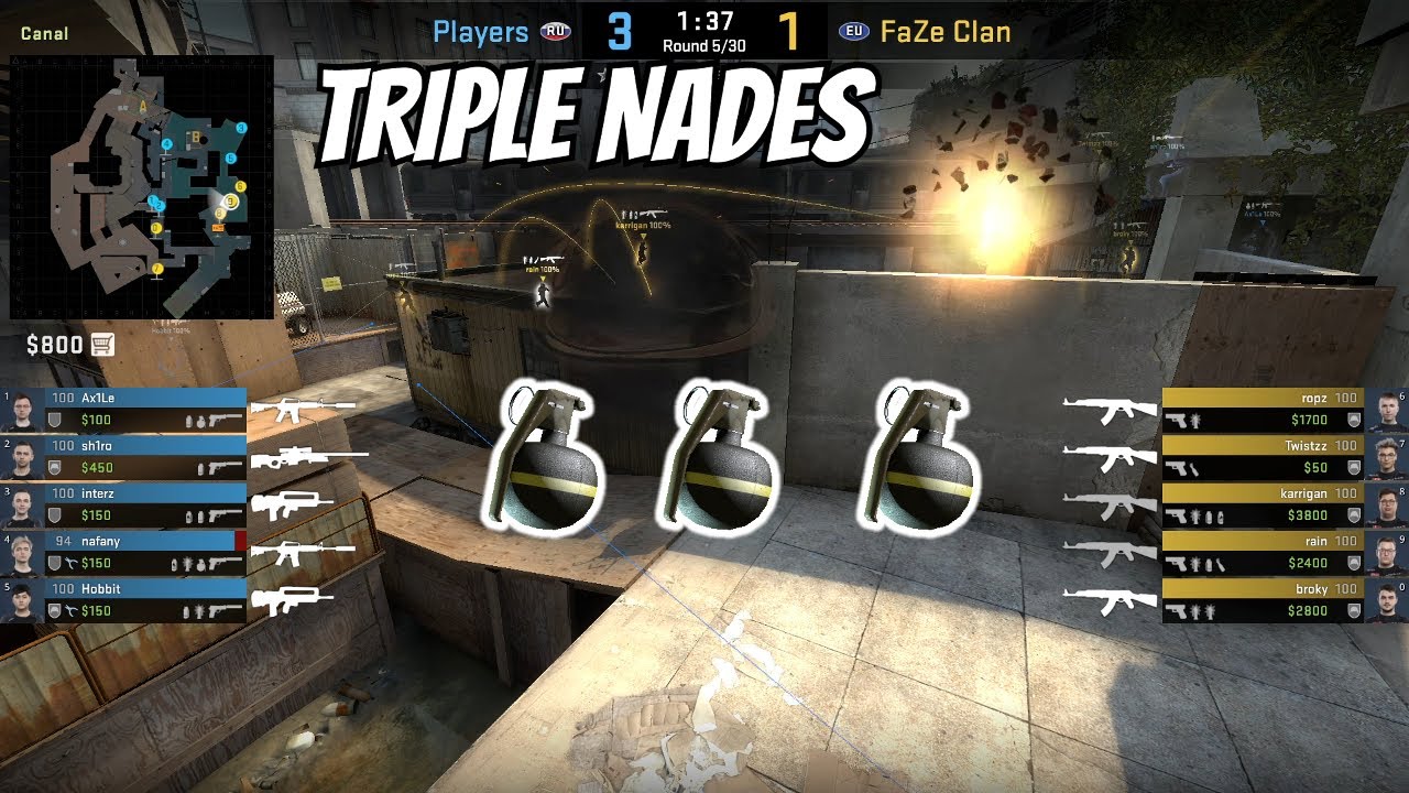 FaZe Overpass Triple Nades (CS:GO TRICKS AND TIPS) - YouTube