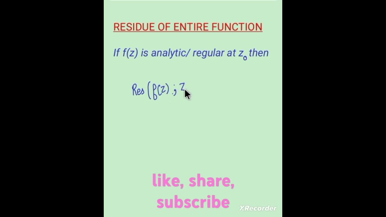 Residue of entire function #complexanalysis - YouTube