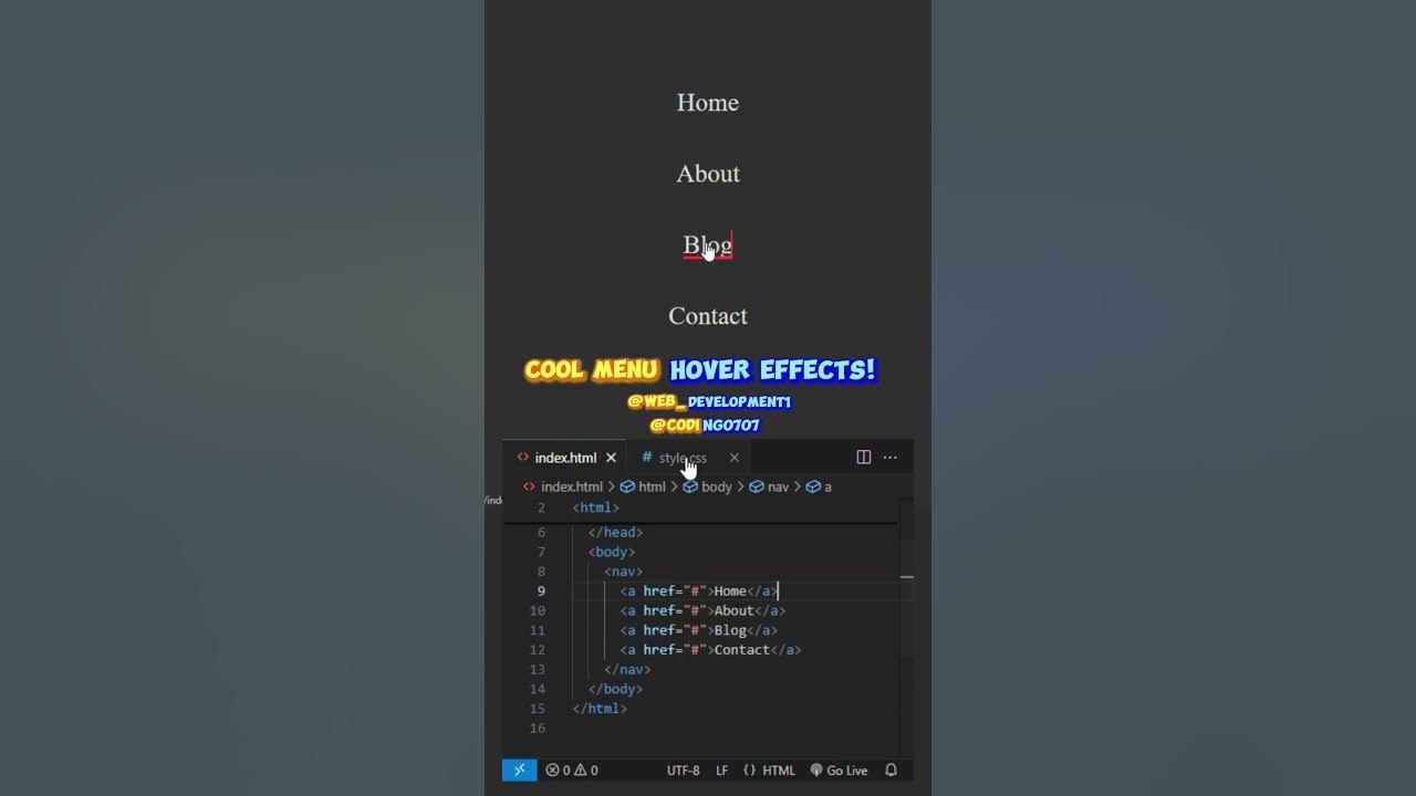 🎨 Animating Menu on Hover | CSS Effect #csseffect #htmlcss #cssanimationtutorial #css #html ...