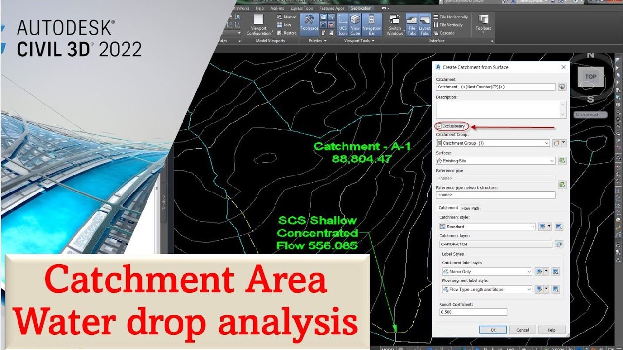 Catchment and water drop analysis in Civil 3D - YouTube