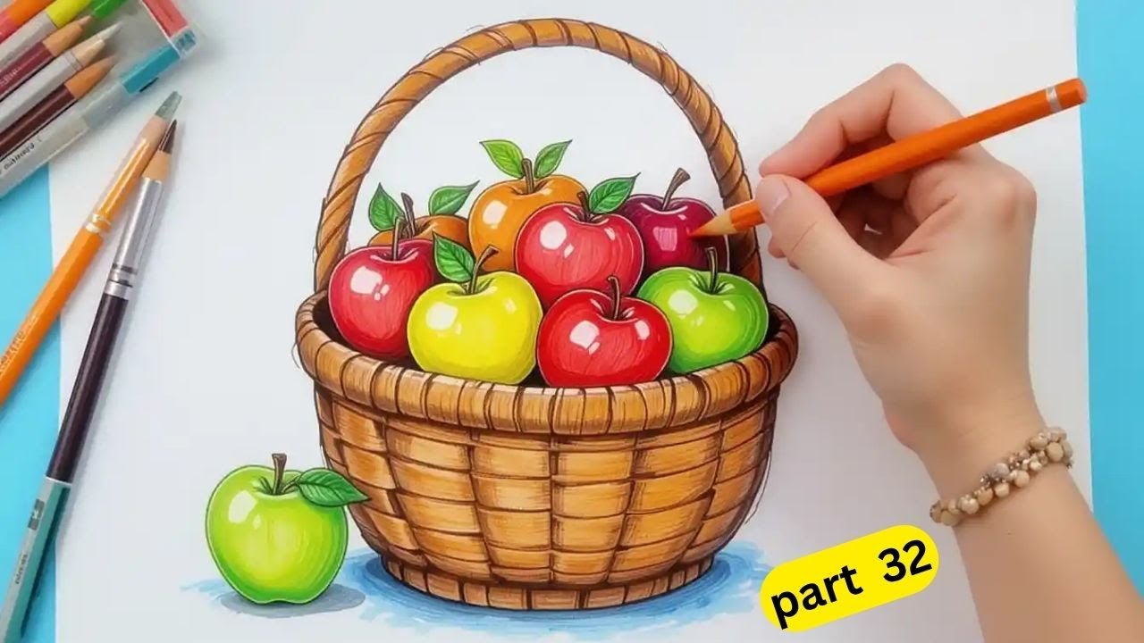 AA Se Apple drawing images with Colour || Seb ka chitra kaise banaen ...