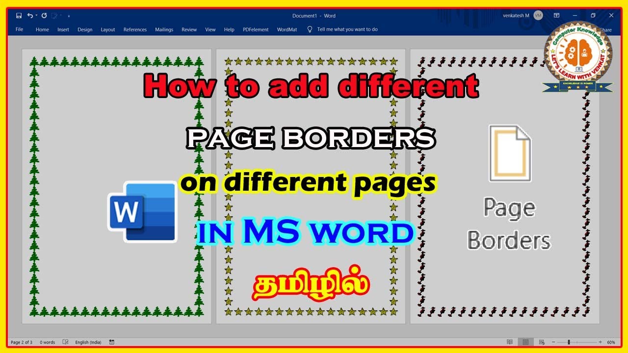 How to add different Page borders on different pages in Ms word | Tamil ...