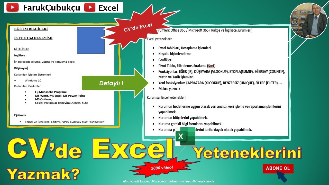 CV'lerde Excel Bilgilerinin Yazılması - YouTube