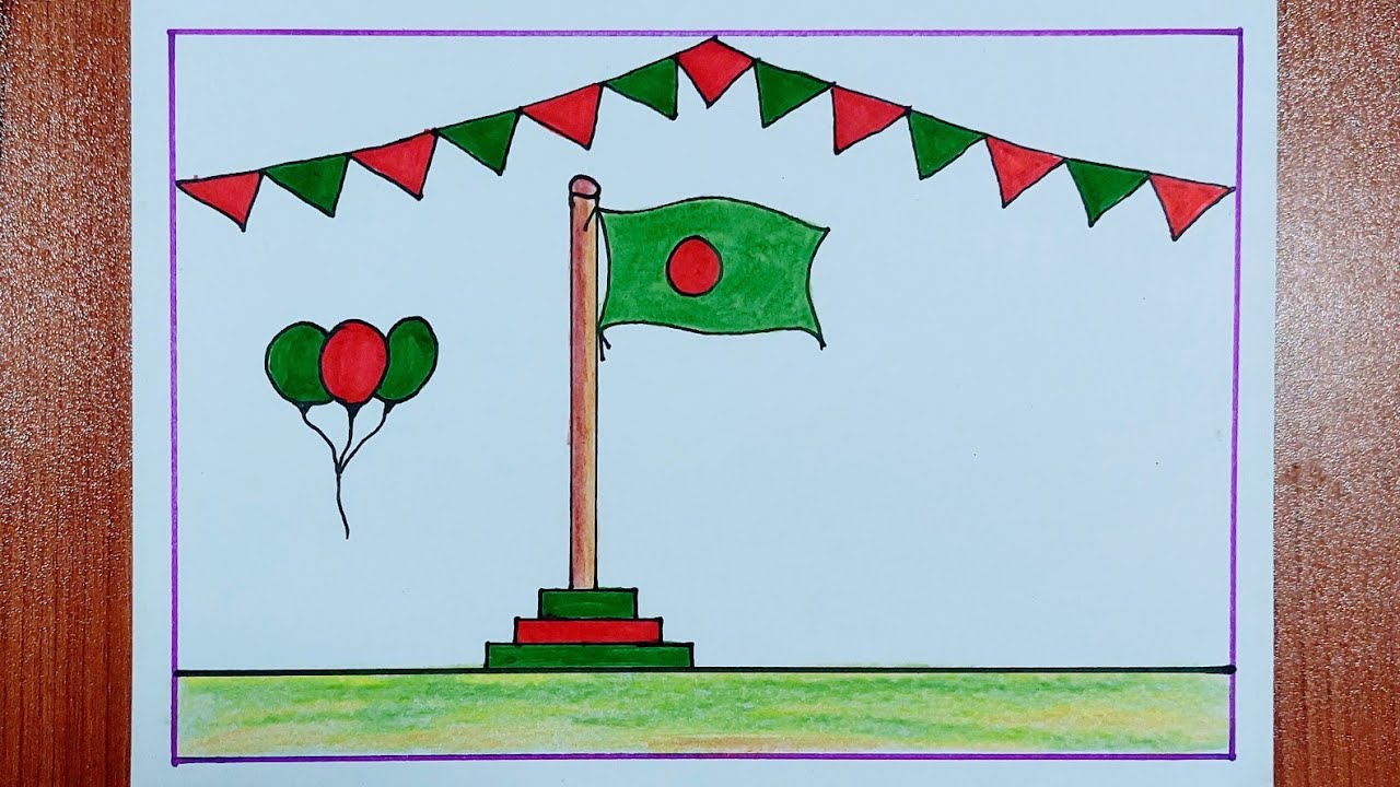 How to draw Bangladesh flag scenery drawing | Independence day drawing ...