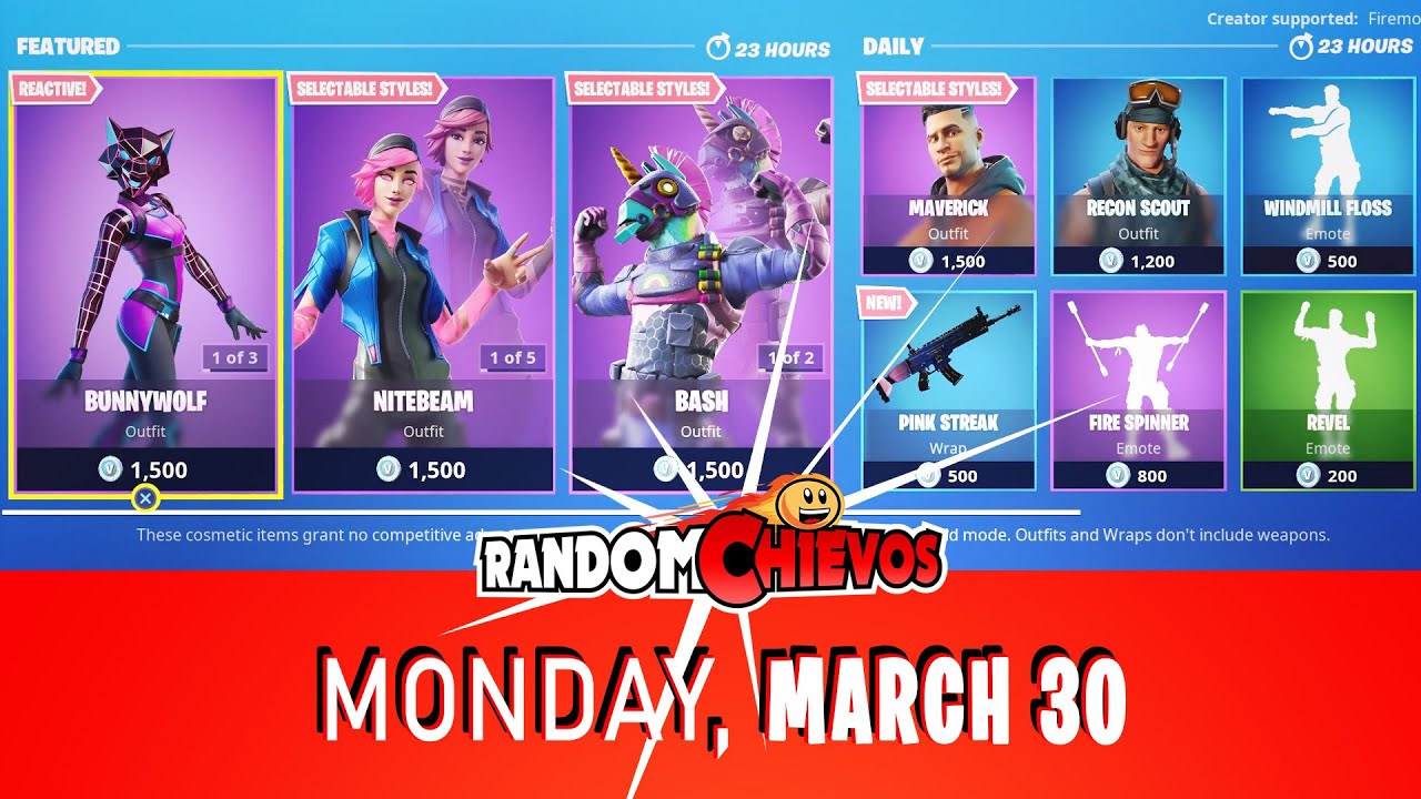 Fortnite TODAY'S Item Shop MARCH 30 (NEW Pink Streak Wrap, Bunnywolf ...