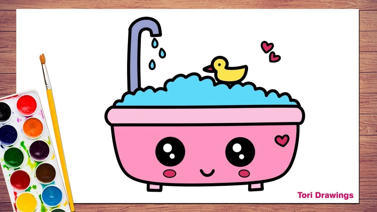 How to Draw a Bathtub Easy | Baby Bathtub Drawing for Kids | Simple ...