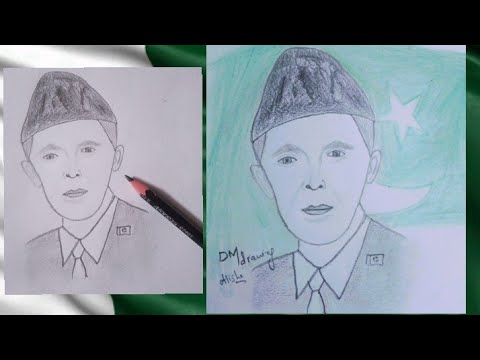 How to draw Quaid e Azam portrait easily step by step | 14 august ...