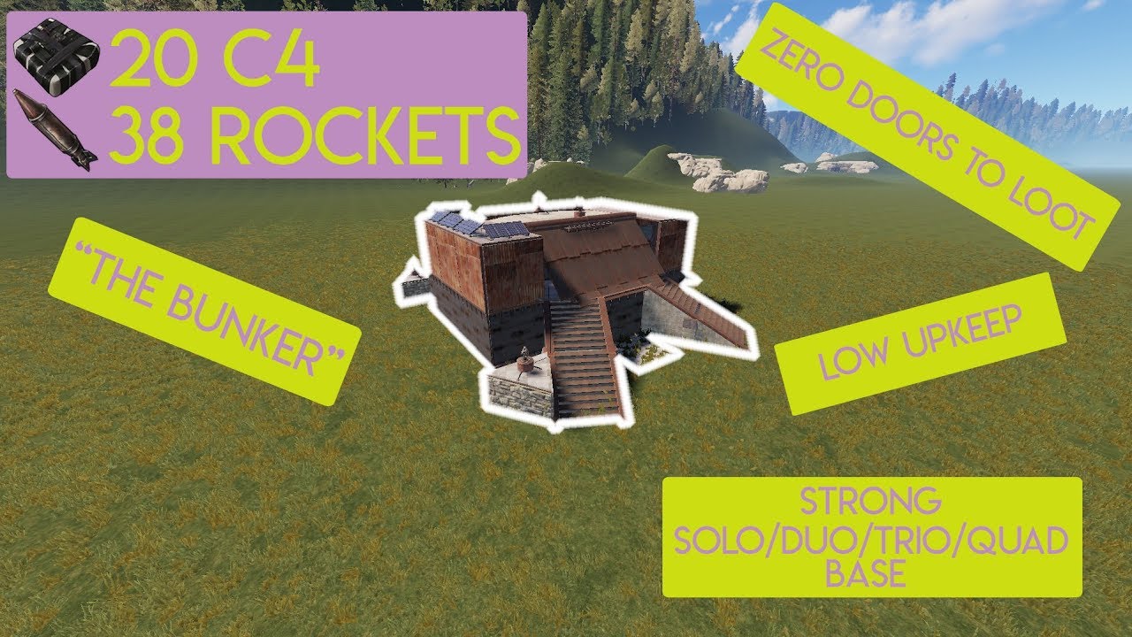 RUST (Zero Doors to Loot Room) "The Bunker" - Low upkeep l Strong Solo/Duo/Trio Base l 2019 ...