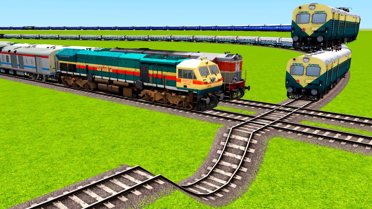 DEMU TRAIN ON TOP OF DEMU TRAIN AND TWO TRAINS CROSSING AT DIFFERENT ...