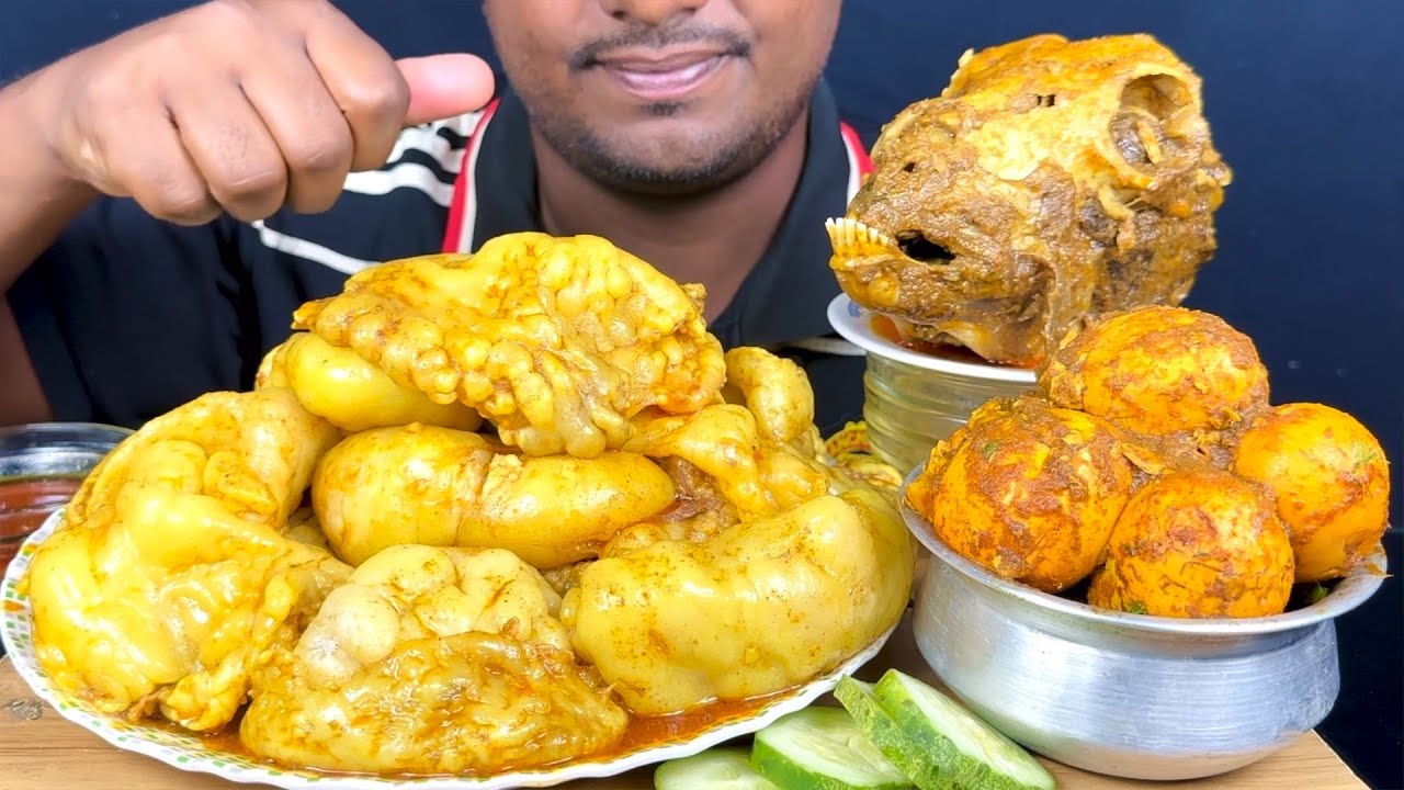 ASMR: Eating Mutton Fat Curry, Spicy Egg Curry, Goat Head Curry with ...