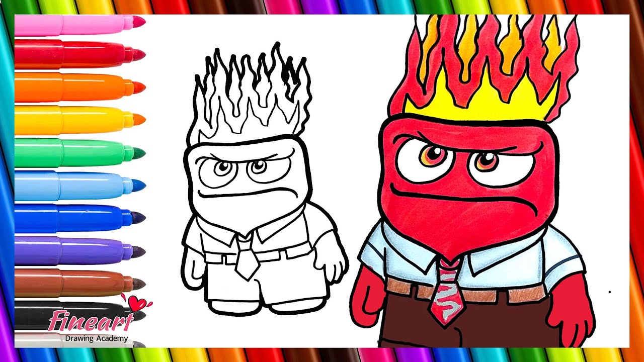 How to Draw Anger | Inside Out 2 😡🔥😠🌈 Easy Draw and Color Anger from ...