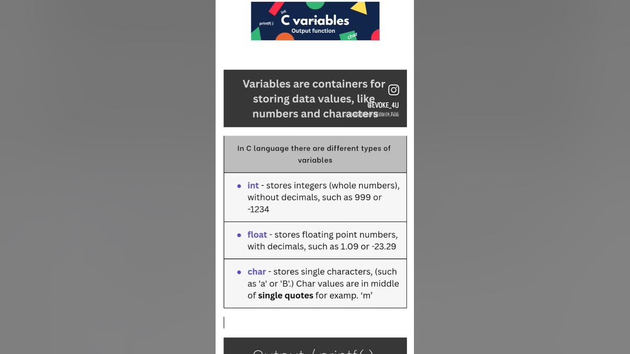 C variables, printf (), output function - YouTube
