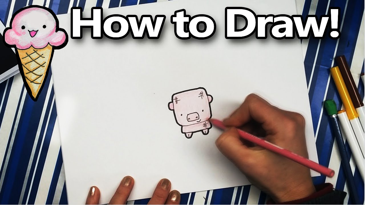 How to Draw a Minecraft Pig Cartoon Kawaii Style - YouTube