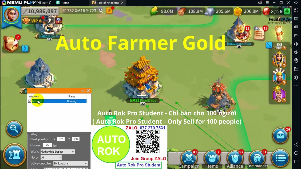 Auto Farm GOLD rise of kingdoms 2021 - Tool Auto ROK PRO STUDENT - YouTube