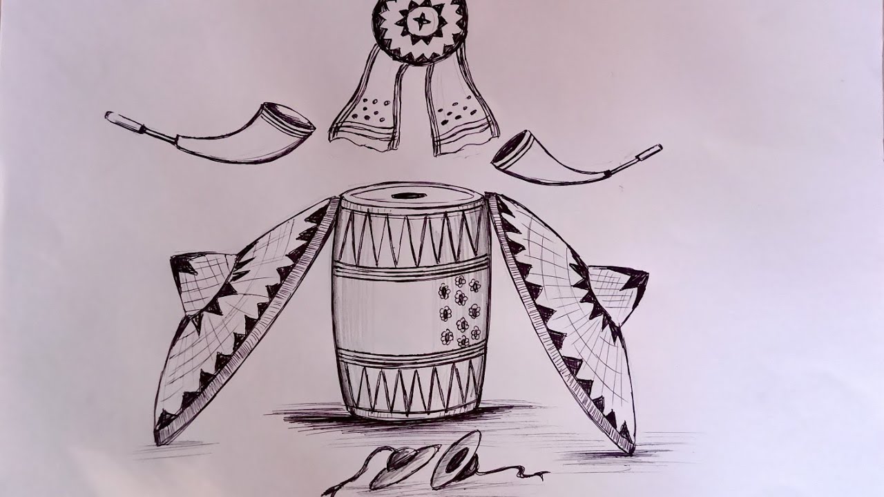 Bihu drawing#BihuBohag (Rongali ) Bihu // Bihu's Dhol,Gamusa, kopou ...