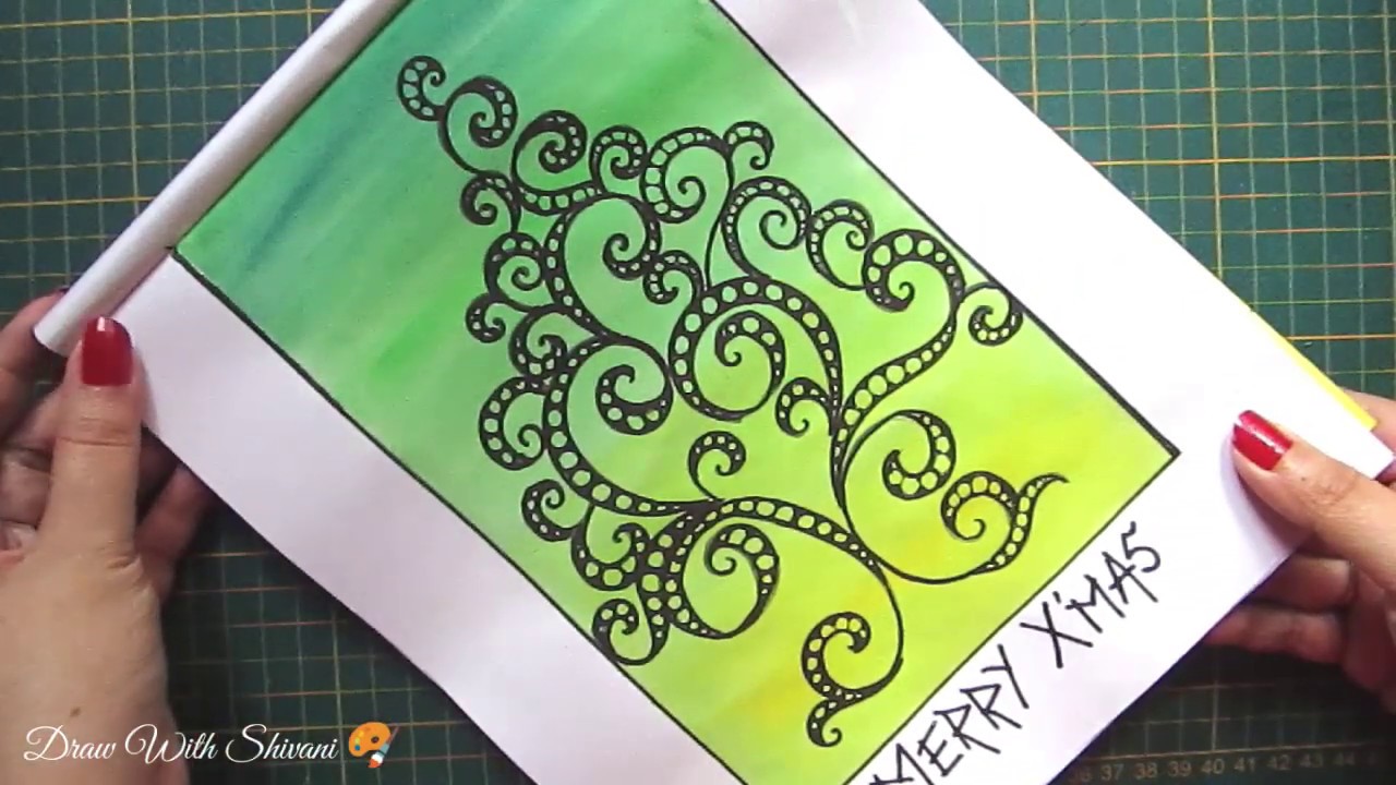 How to draw Christmas Tree/ Designer Christmas Tree using Black Marker ...