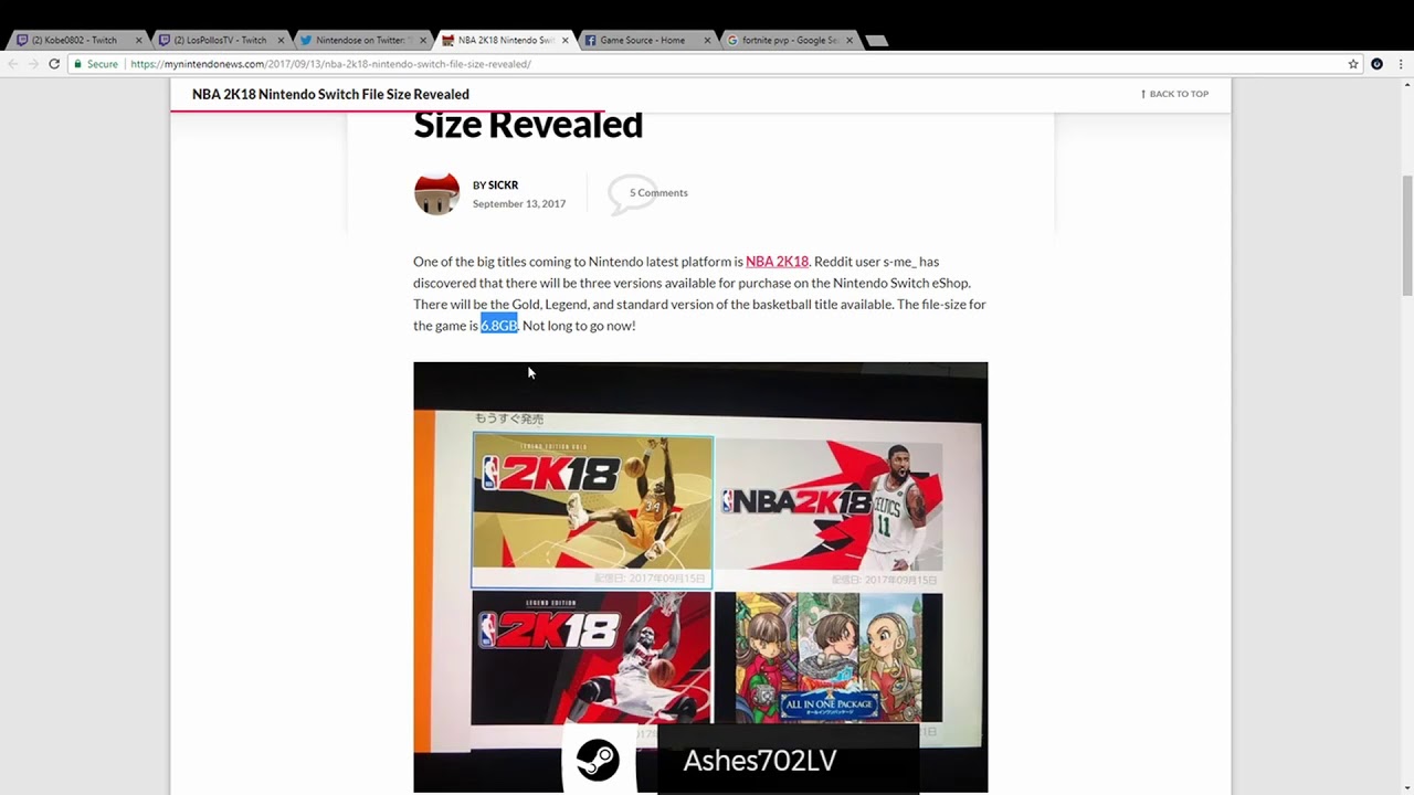 NBA 2K18 NINTENDO SWITCH FILE SIZE REVEALED! ALL 3 VERSION WILL BE ON ...