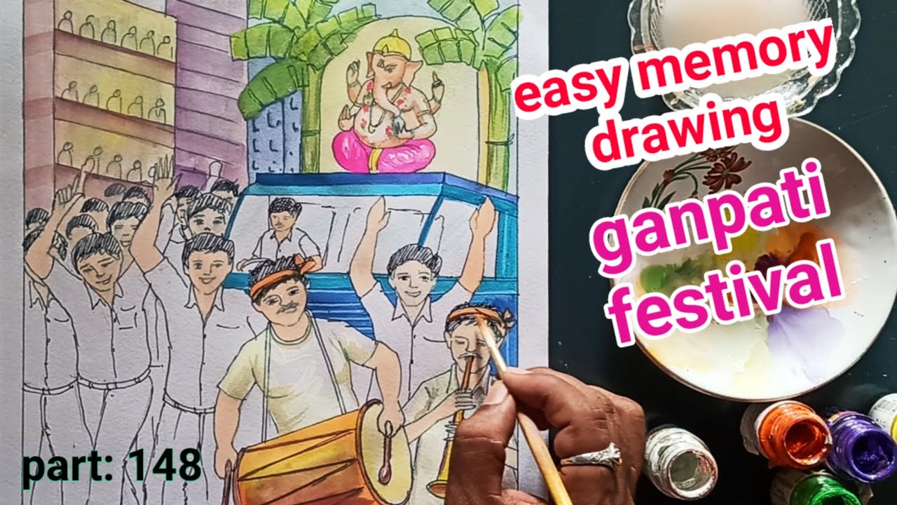 easy ganpati drawing colouring for ganpati festival part:148 | ganpati ...