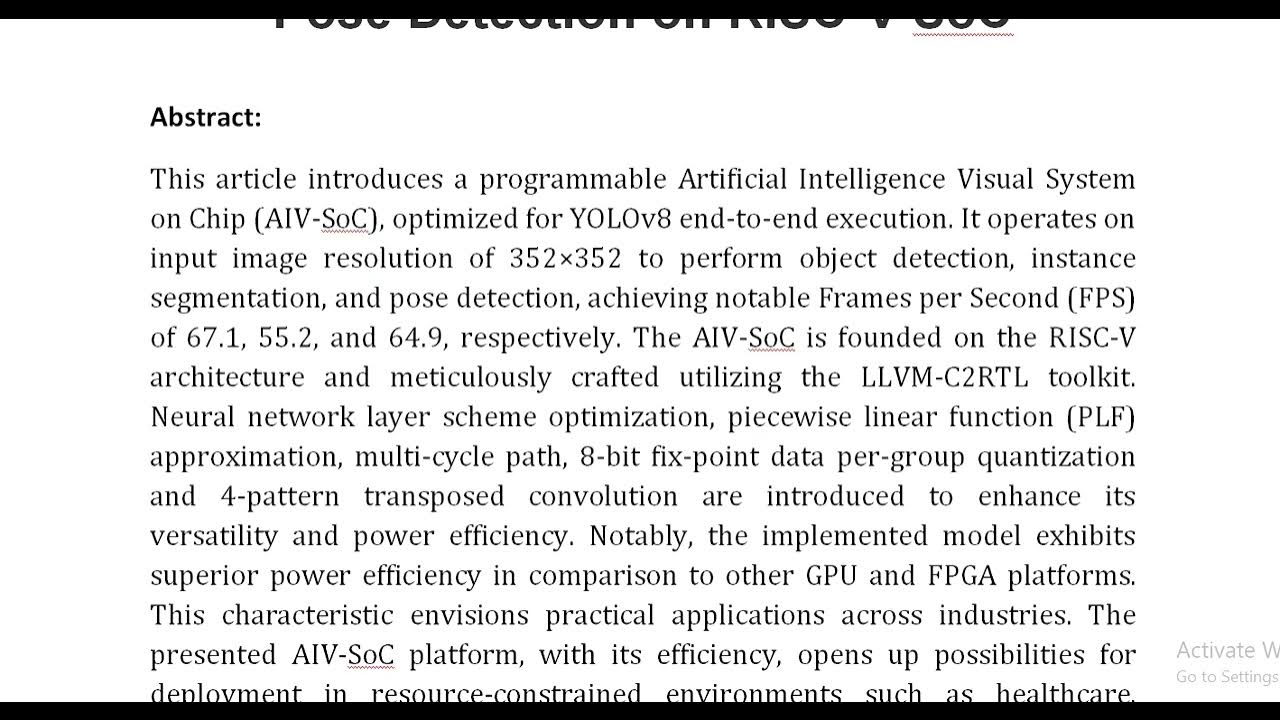 Energy Efficient Implementation of YOLOv8, Instance Segmentation, and Pose Detection on RISC V ...