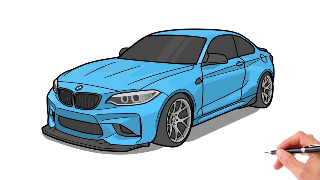 How to draw a BMW M2 2016 / drawing bmw m2 f87 competition car - YouTube