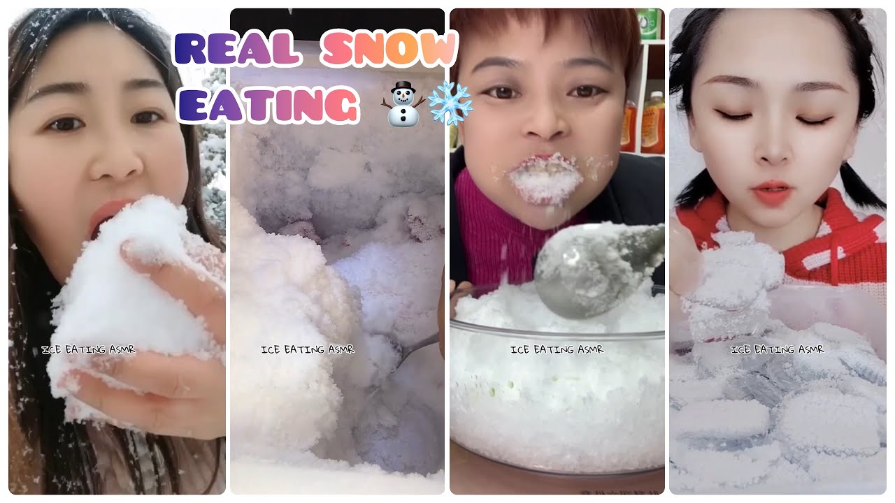 Real snow eating & Ice eating asmr & ice mukbang scraping deep freezer ...