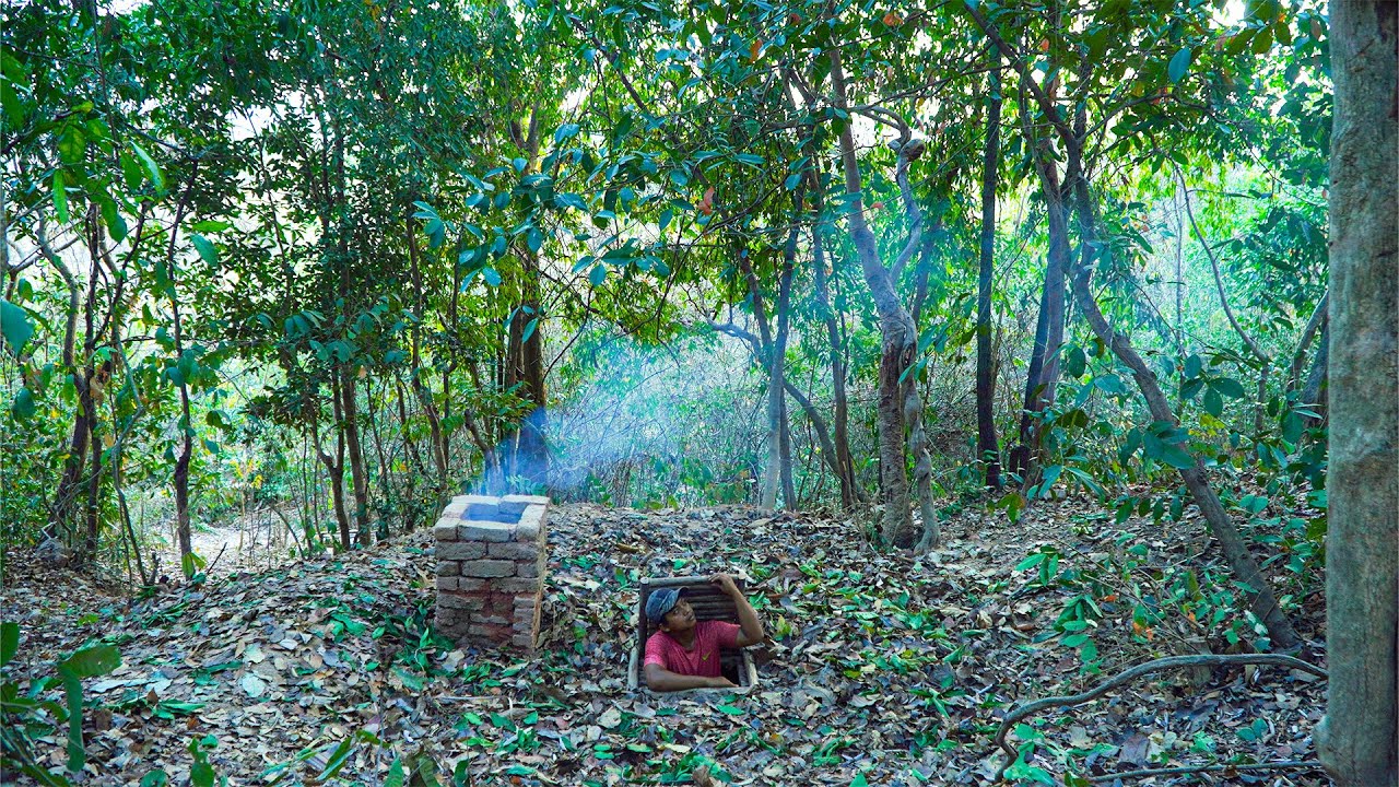 Build Shelter Underground Dugout From Brick Warm Survival Cooking ...