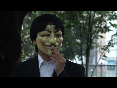 Allies of hackers Anonymous hold protest in Japan - YouTube