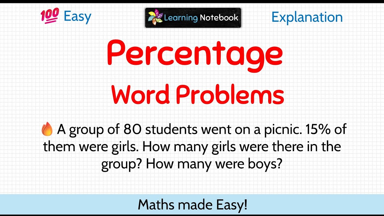 Percentage Word Problems Class 5 Maths YouTube Percentage Word Problems Class 5 Maths YouTube