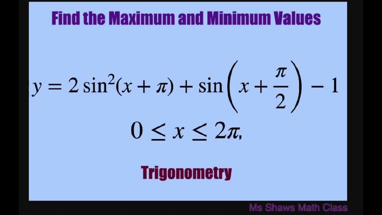 Find the minimum and maximum values for y = 2 sin^2(x + pi) + sin(x ...