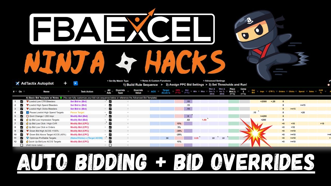 FBAExcel Ninja Hacks #1 - Using PPC Bid Rules + Manual Bid Overrides for Better Amazon Ad ...