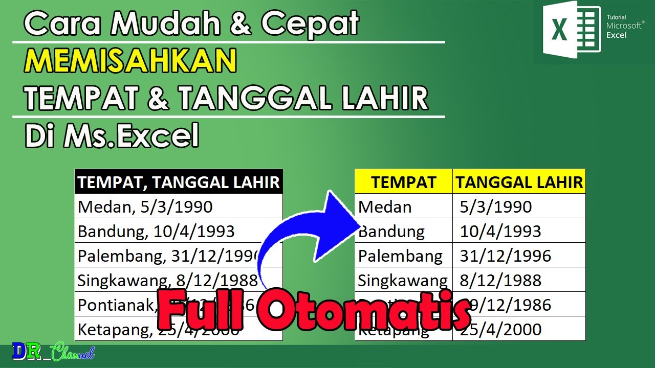 Cara Mudah Memisahkan Tempat dan Tanggal Lahir di Excel - YouTube