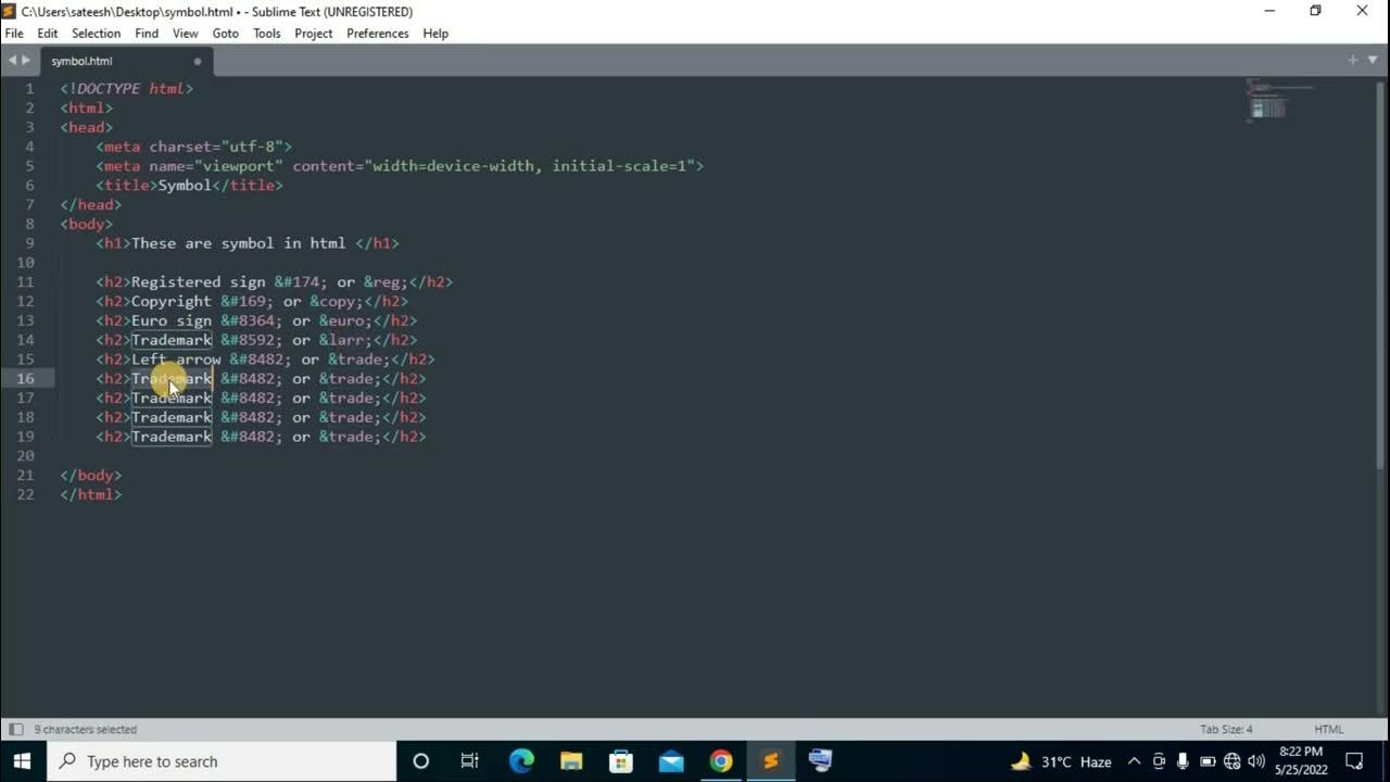 HTML symbol code and entity - YouTube