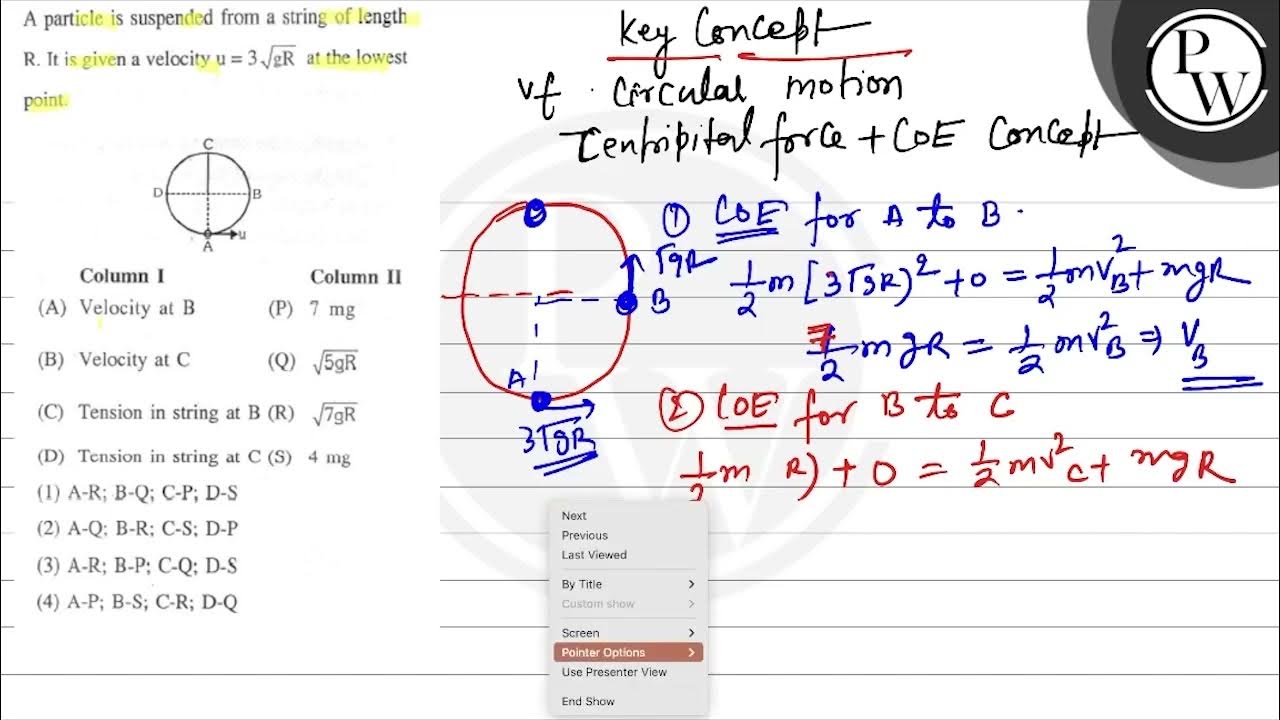 A particle is suspended from a string of length R. It is given a ...