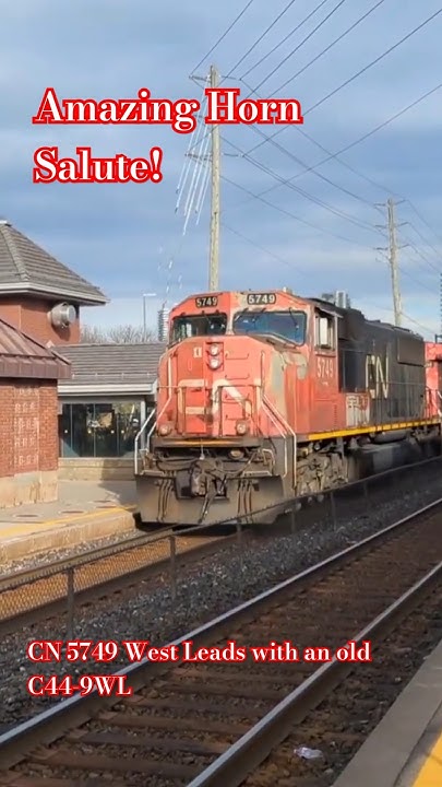 CN 5749 West Leads With an old C44-9WL | Amazing Horn Salute! - YouTube
