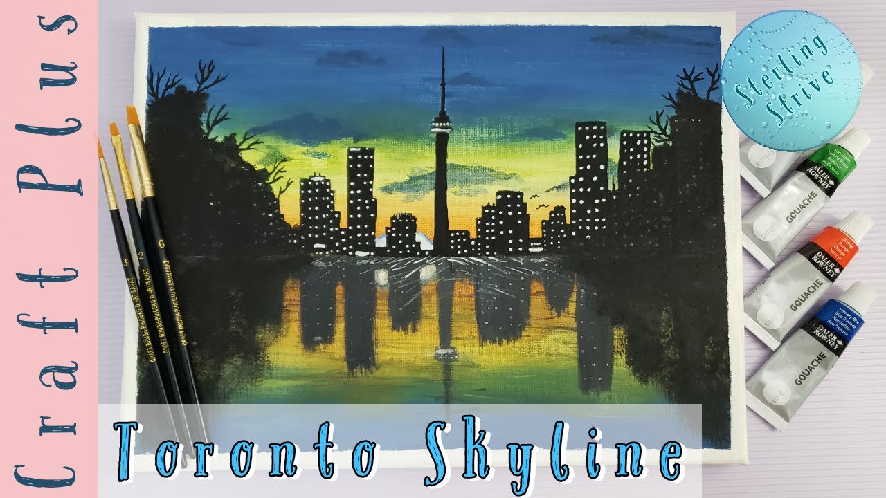 Downtown Toronto Skyline Painting - Acrylic Paint - YouTube