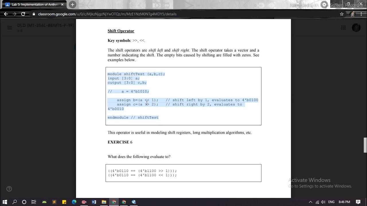 SHIFT OPERATORS in Verilog HDL - YouTube