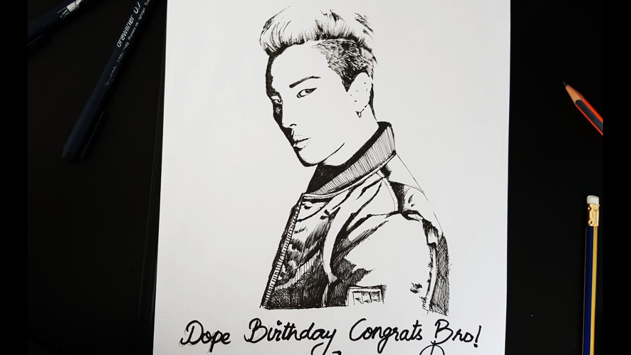 BIGBANG Taeyang Drawing : Pen and Ink Technique!! - YouTube