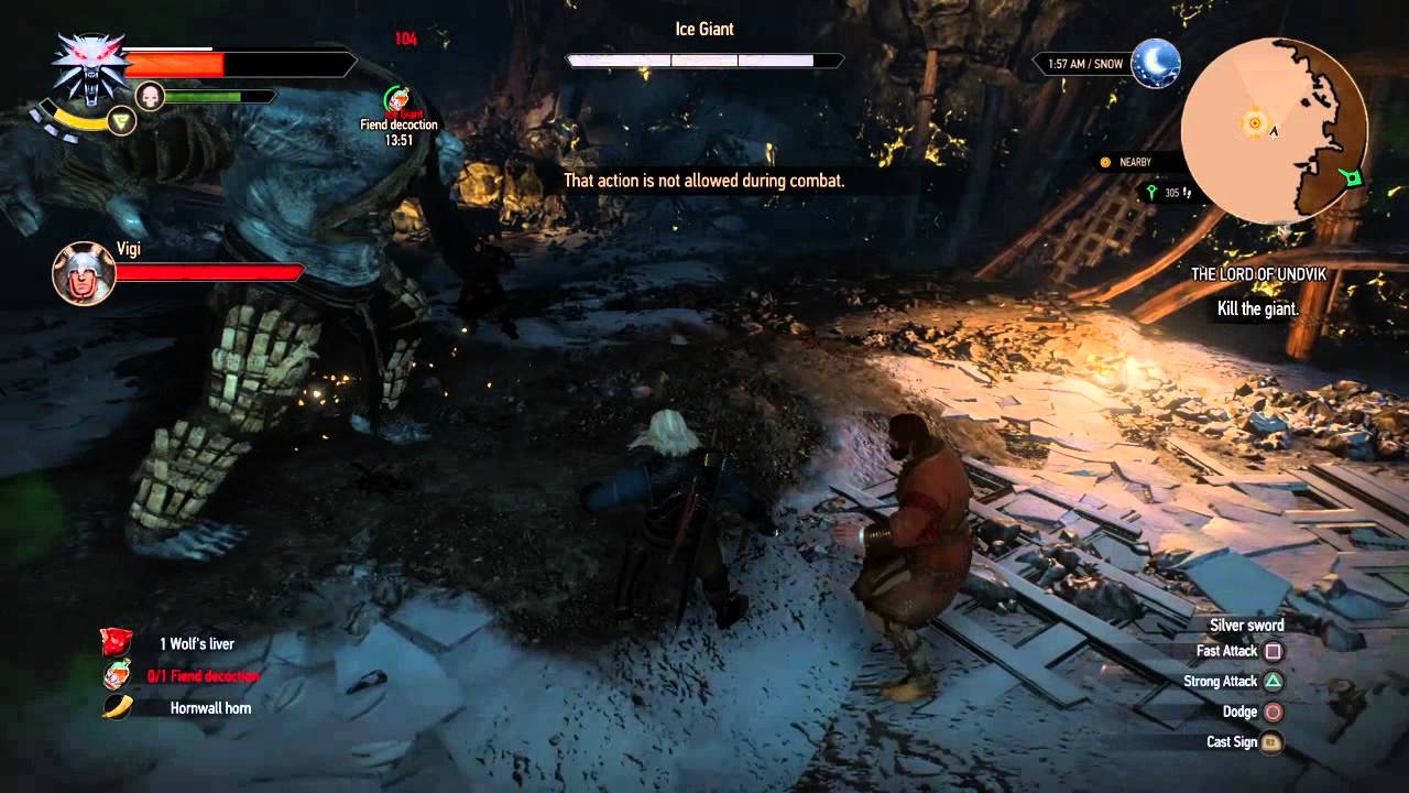 The Witcher 3: Ice Giant Boss Fight(Death March) - YouTube